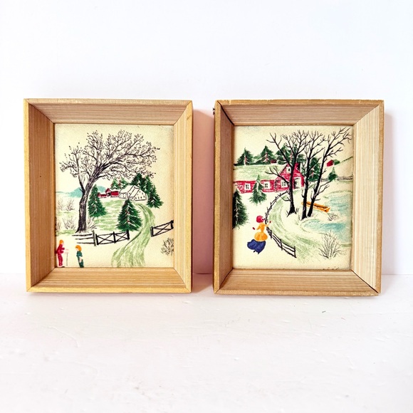 grandma moses | Art | Vintage Grandma Moses Handpainted Cloth Folk Art ...